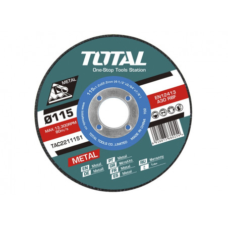 caixa 10 Disco corte metal roçadora TOTAL TOOLS S Ø 115mm 1,2mmTAC2211155